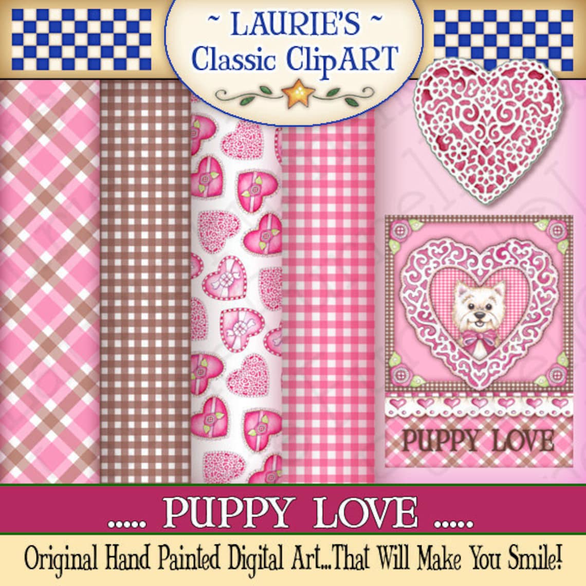 Puppy Love Digital Art Valentine Clipart Laurie Furnell | Etsy
