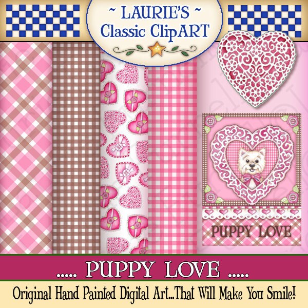Puppy Love Digital Art Valentine Clipart Laurie Furnell | Etsy