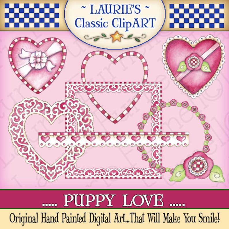 Puppy Love Digital Art Valentine Clipart Laurie Furnell - Etsy