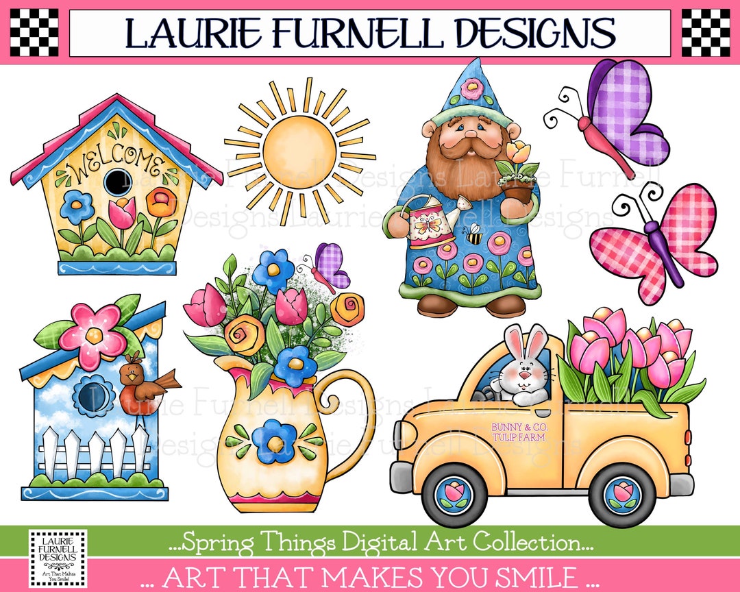 Spring Clip Art, Bulletin Board Decor, Spring Flower Pngs, Spring Bunny ...