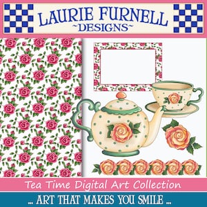 Tea Time Clipart, Teapot, Tea Party Clipart, Floral Tea Time Clipart ...