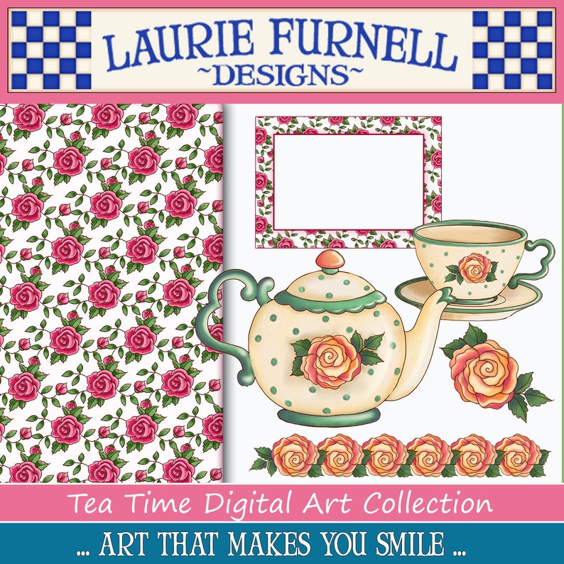 Tea Time Clipart, Teapot, Tea Party Clipart, Floral Tea Time Clipart ...