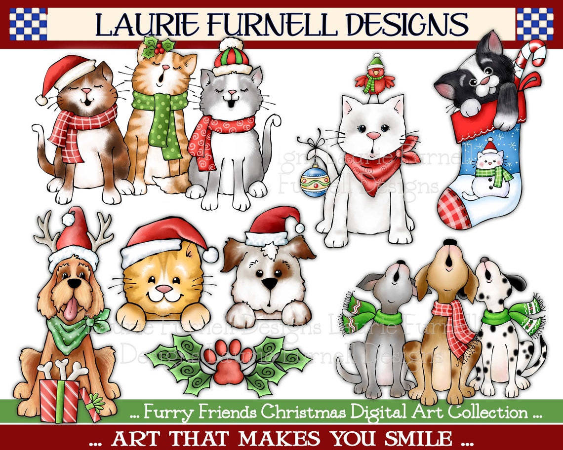 Christmas Cat Clip Art Christmas Dog Clip Art Bulletin Board - Etsy