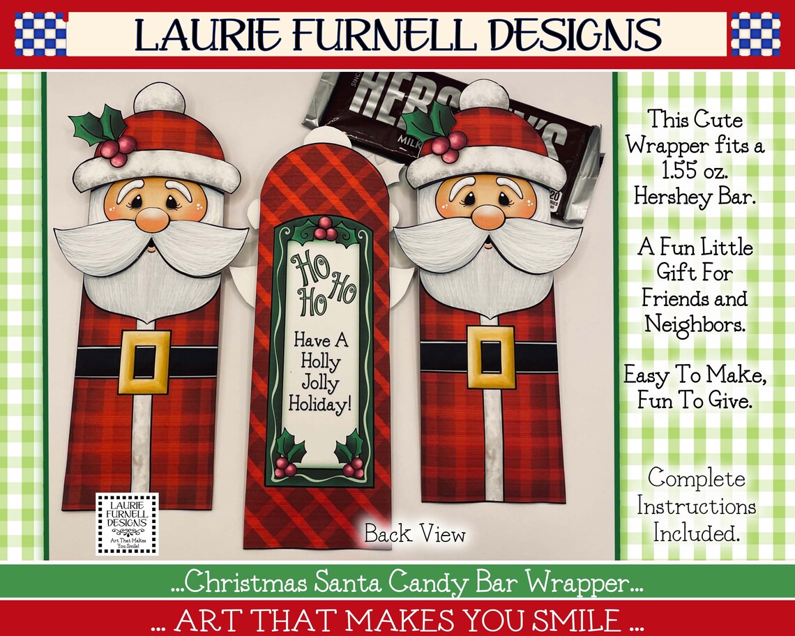 Santa Candy Bar Wrapper, Christmas Candy Bar Wrapper, Laurie Furnell ...