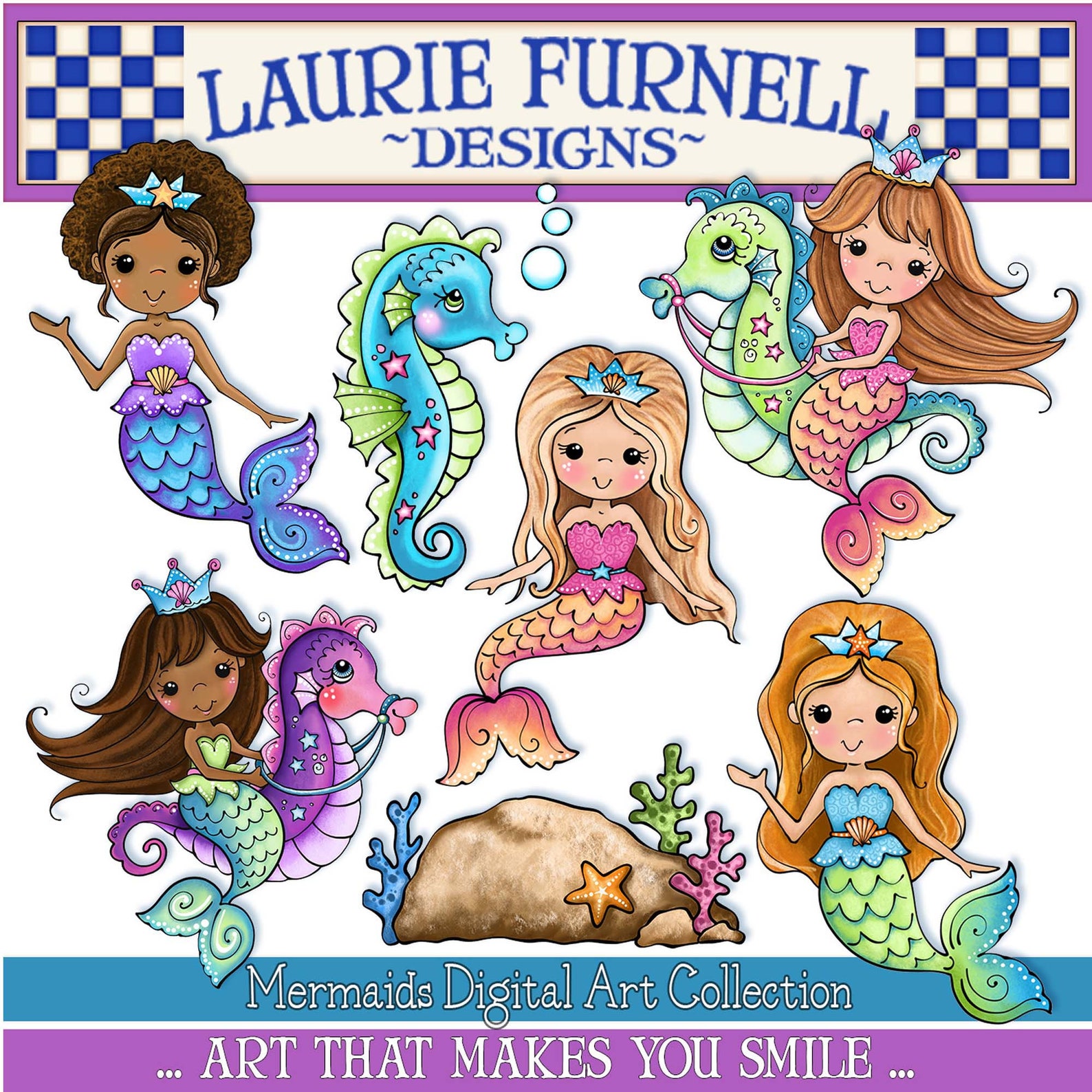 Mermaid Clip Art Under the Sea Clip Art Ocean Clip Art Cute - Etsy