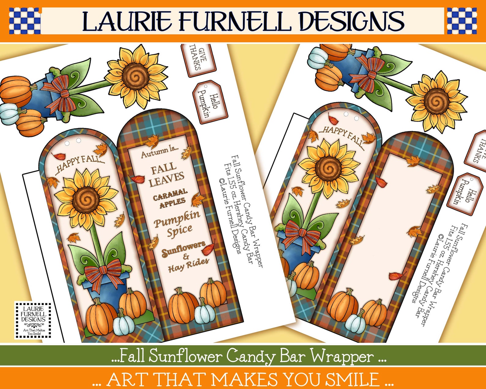 Sunflower Candy Wrapper Fall Candy Bar Wrapper Laurie - Etsy