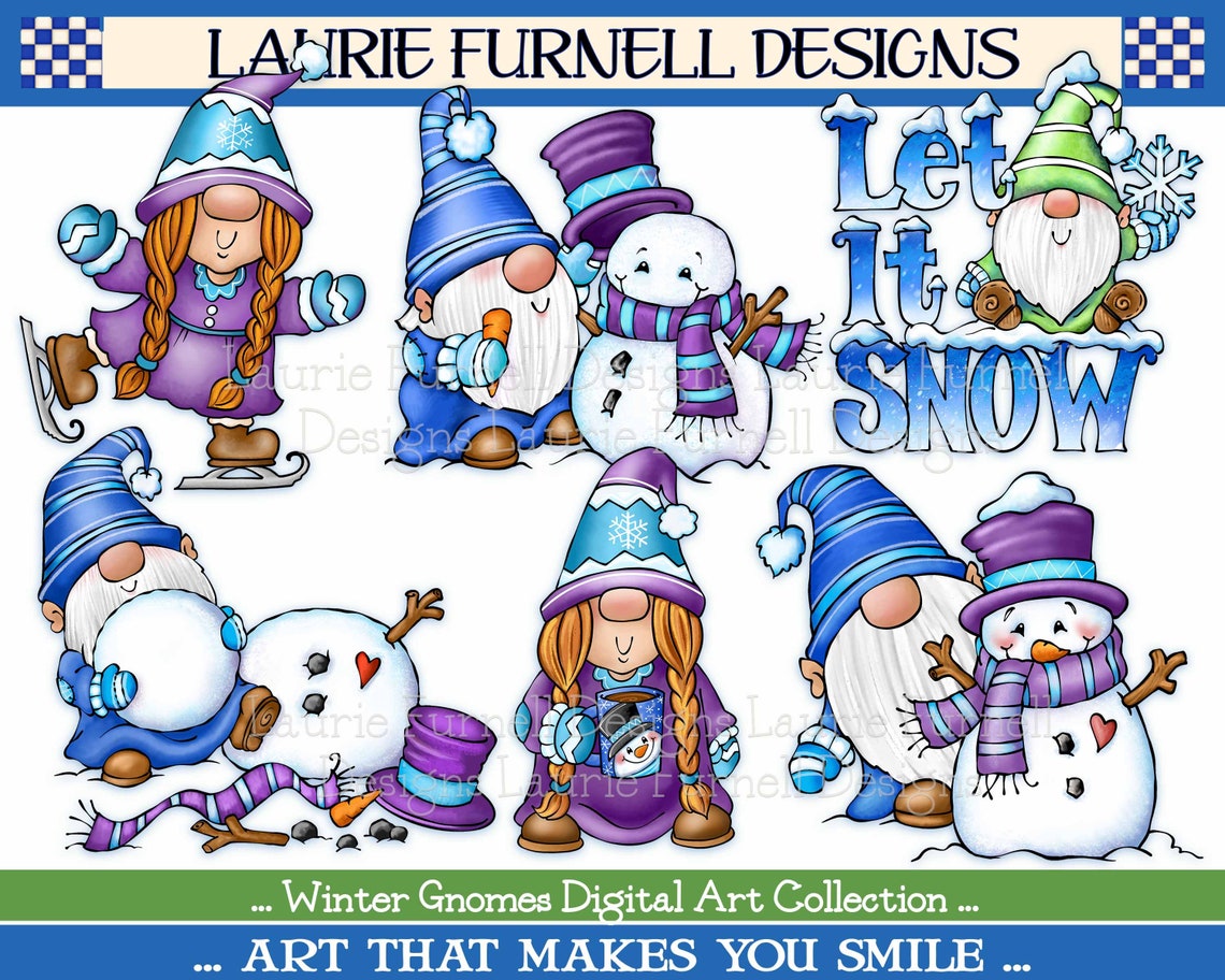 Winter Gnomes Clip Art Winter Gnome PNG Ice Skating Gnome - Etsy