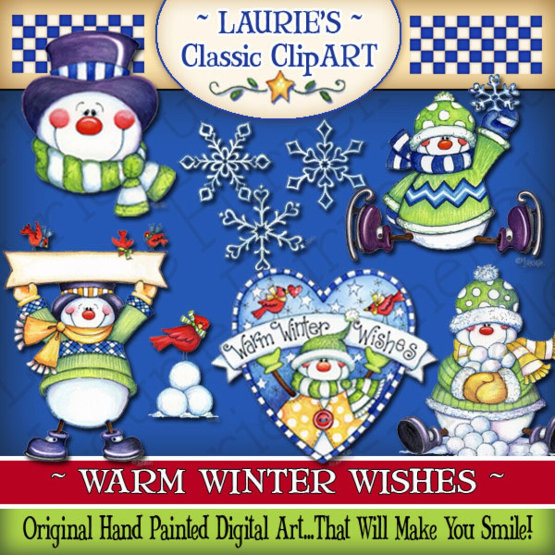 Snowman Digital Art, Winter Clipart, Snowman Clipart, Cute Snowmen ...