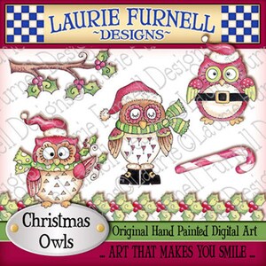 Christmas Owls, Digital Art, Clipart, Scrapbooking, Papercrafts, Laurie ...