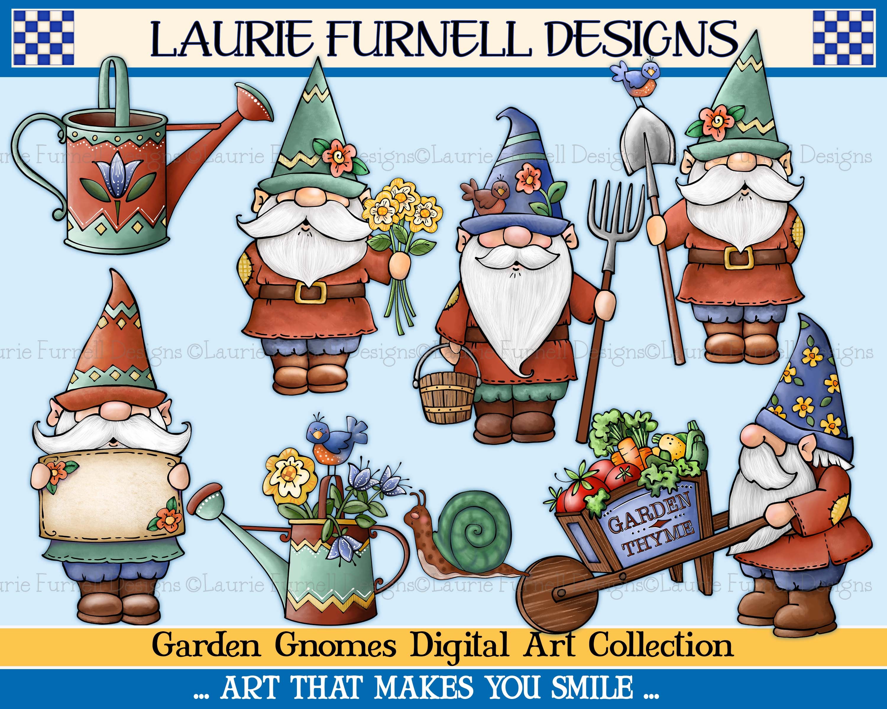 Garden Gnome Clip Art, Gnome Digital Art, Garden Clip Art, Laurie ...