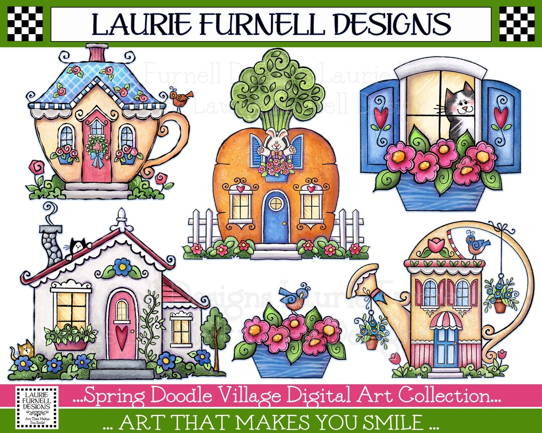 Spring Clip Art, Spring Houses Pngs, Spring Bulletin Board Decor ...