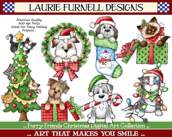 Christmas Cat Clip Art Christmas Dog Clip Art Holiday Kitty - Etsy