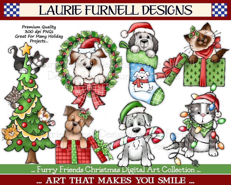 Christmas Cat Clip Art, Christmas Dog Clip Art, Bulletin Board Decor ...