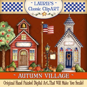 Autumn Village Digital Art, Autumn PNG, Fall Clipart, Laurie Furnell ...