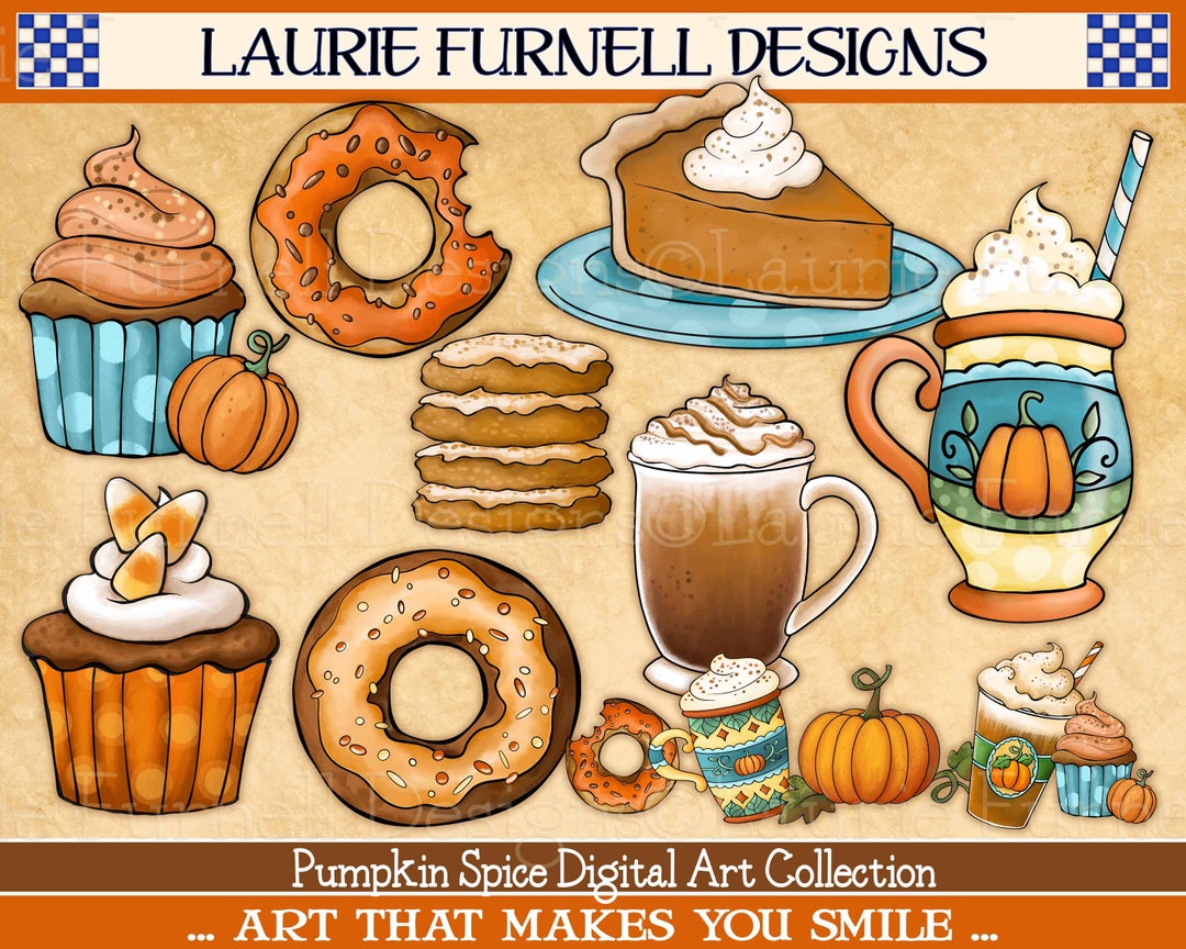 Pumpkin Spice Clip Art, Autumn Digital Art, Fall Card Making Supply ...