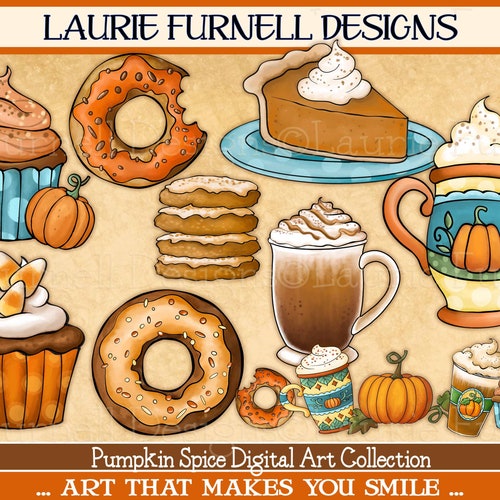 Pumpkin Spice Clip Art Autumn Digital Art Fall Card Making | Etsy