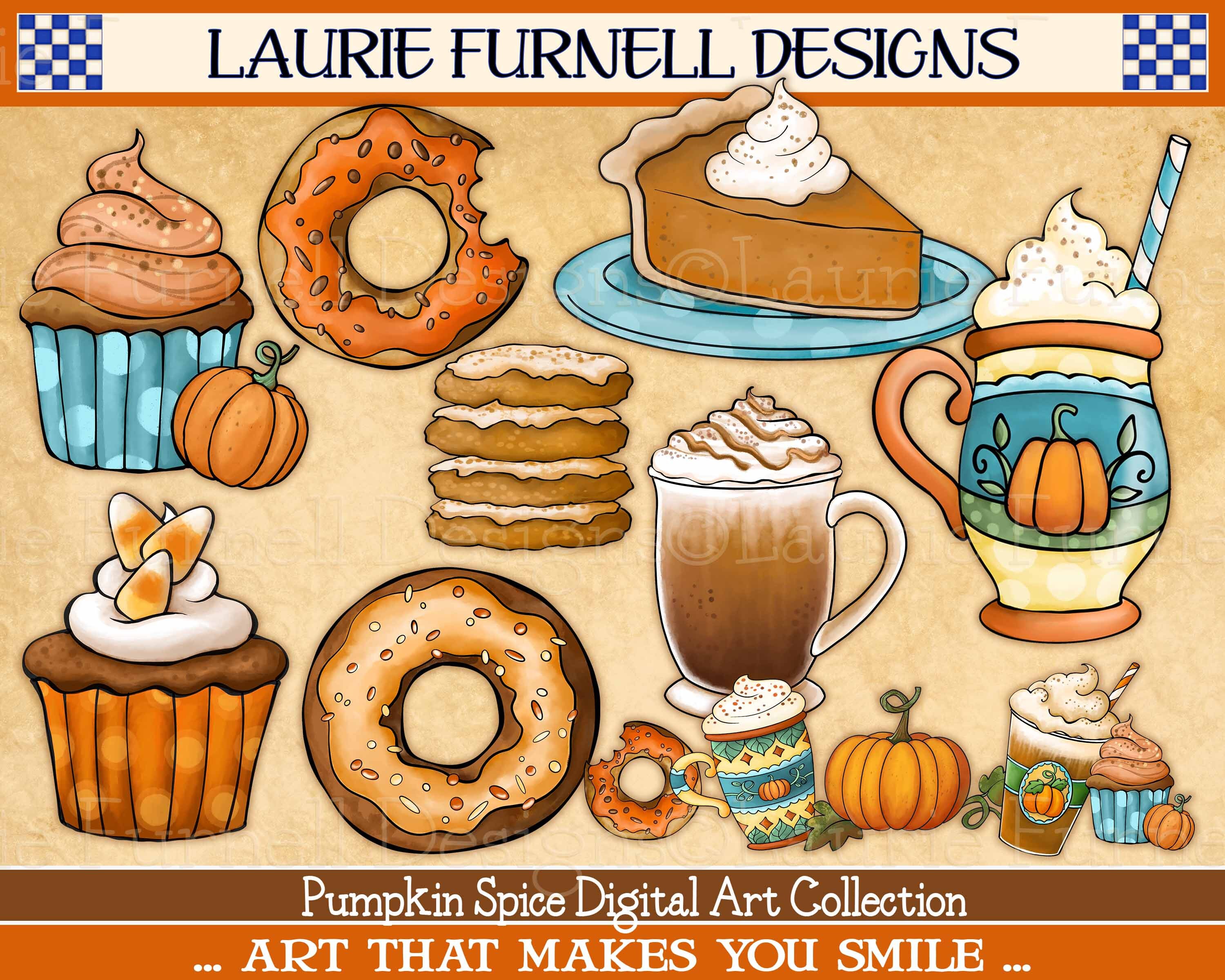 Pumpkin Spice Clip Art, Autumn Digital Art, Fall Card Making Supply ...