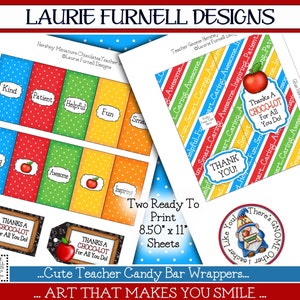 Teacher Candy Bar Wrapper, Teacher Miniature Wrapper, Thank You Gift ...