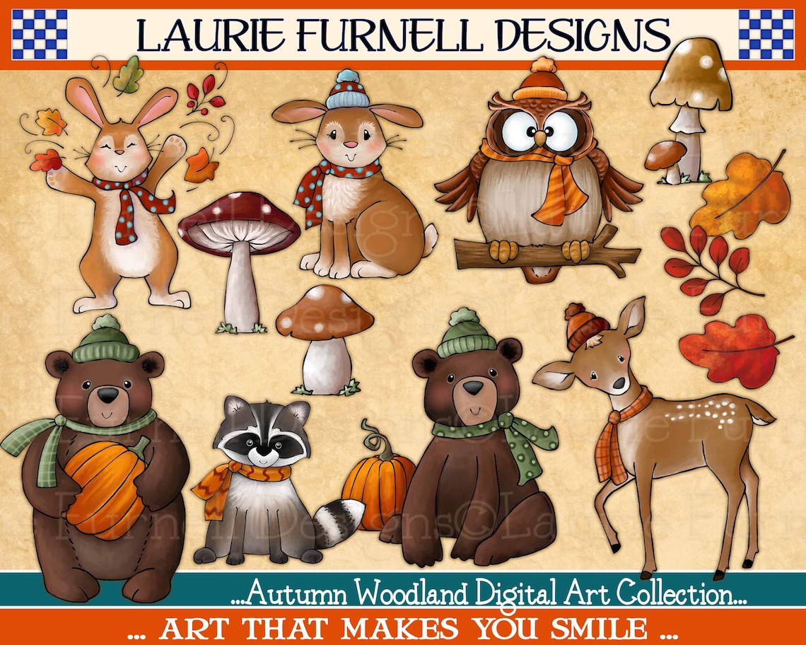 Fall Clip Art Autumn Pngs Woodland Animal Clip Art Fall - Etsy