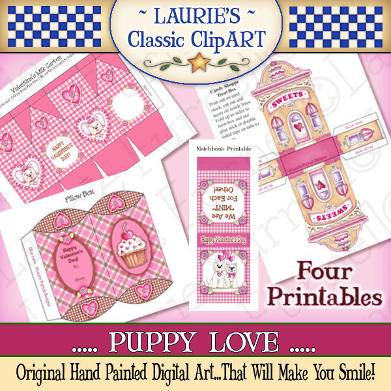 Puppy Love Digital Art Valentine Clipart Laurie Furnell | Etsy
