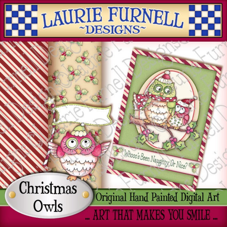 Christmas Owls, Digital Art, Clipart, Scrapbooking, Papercrafts, Laurie ...