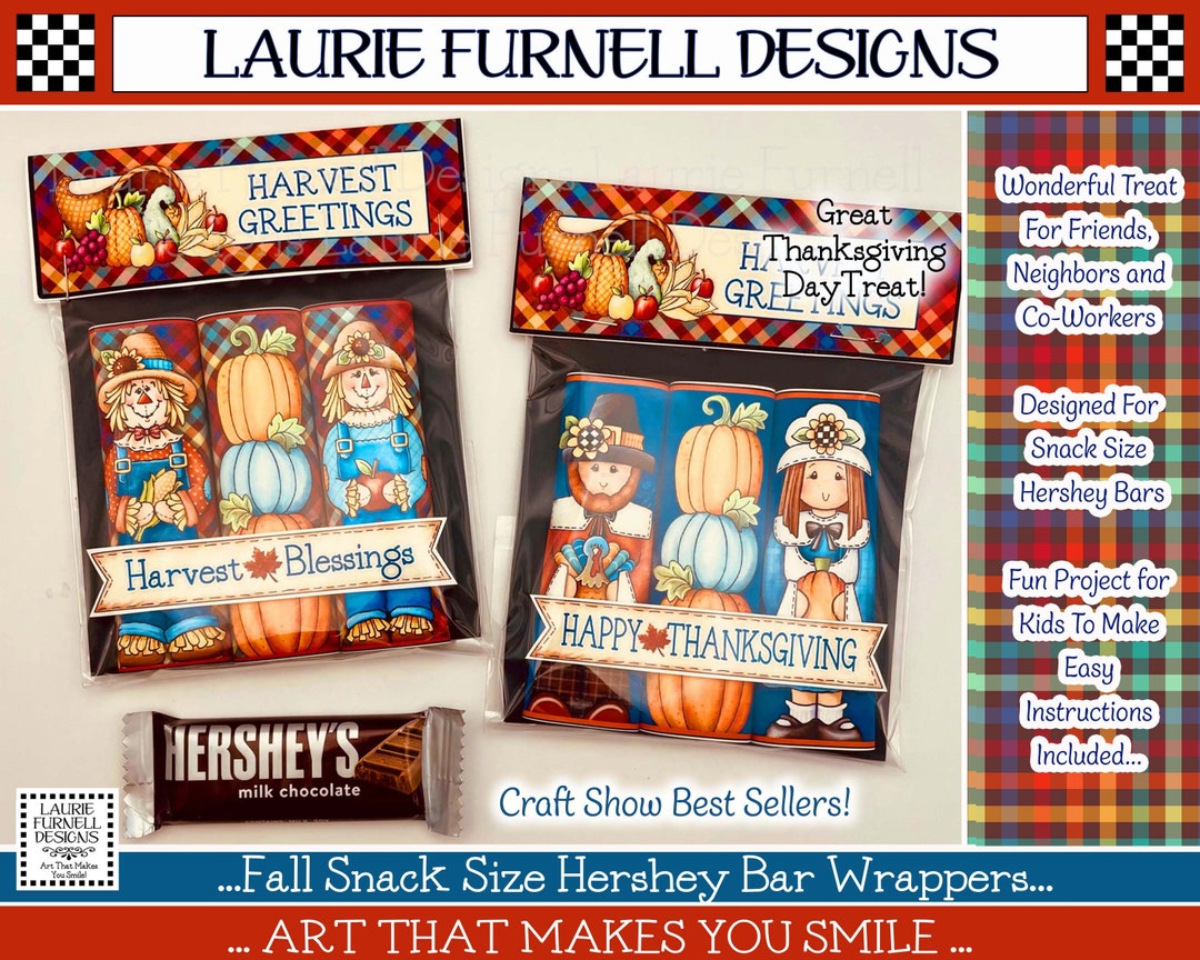 Fall Snack Size Candy Bar Wrapper, Scarecrow Candy Wrapper, Pilgrim ...
