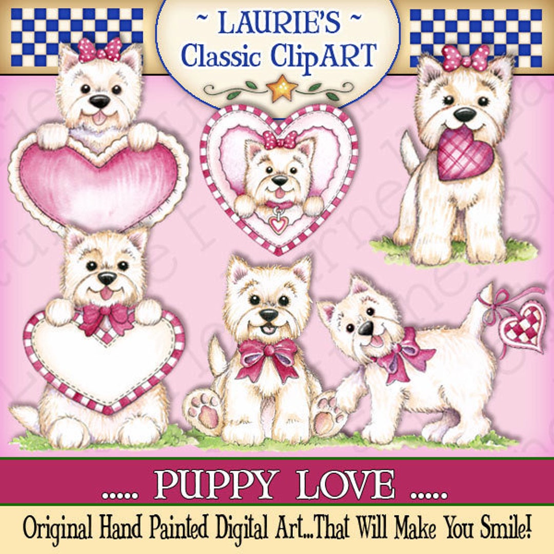 Puppy Love Digital Art, Valentine Clipart, Laurie Furnell, Westie ...