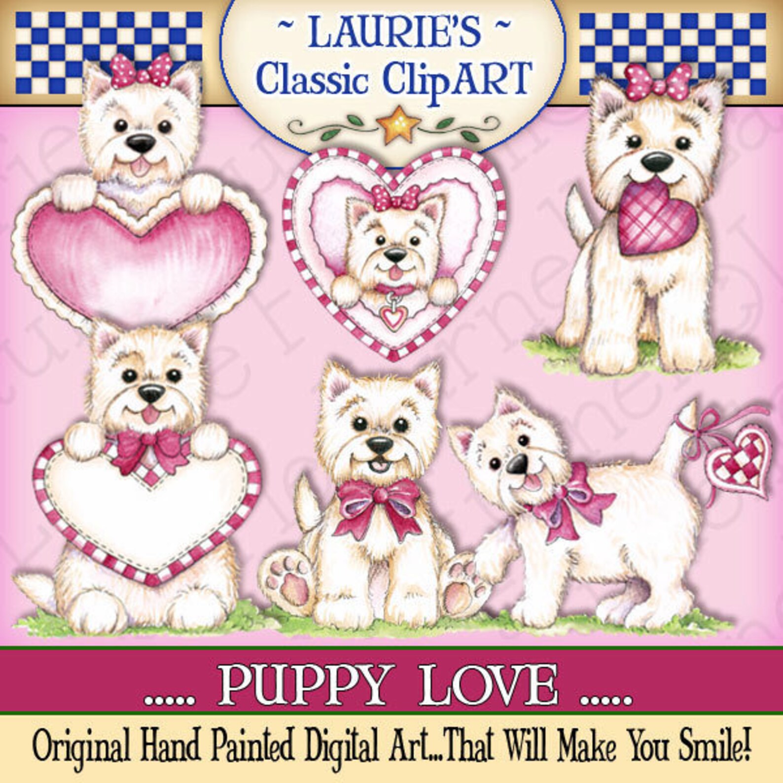Puppy Love Digital Art Valentine Clipart Laurie Furnell | Etsy