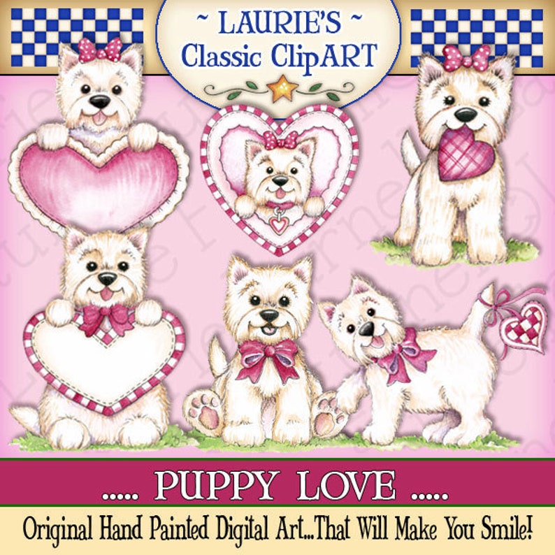 Puppy Love Digital Art Valentine Clipart Laurie Furnell | Etsy