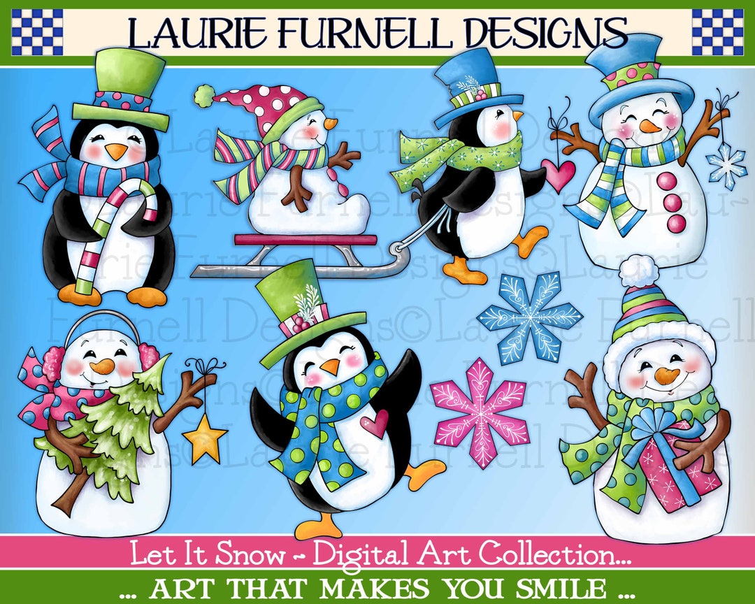 Christmas Clip Art, Penguin Clip Art, Snowman Clip Art, Holiday PNG ...