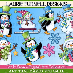 Christmas Clip Art, Penguin Clip Art, Snowman Clip Art, Holiday PNG ...
