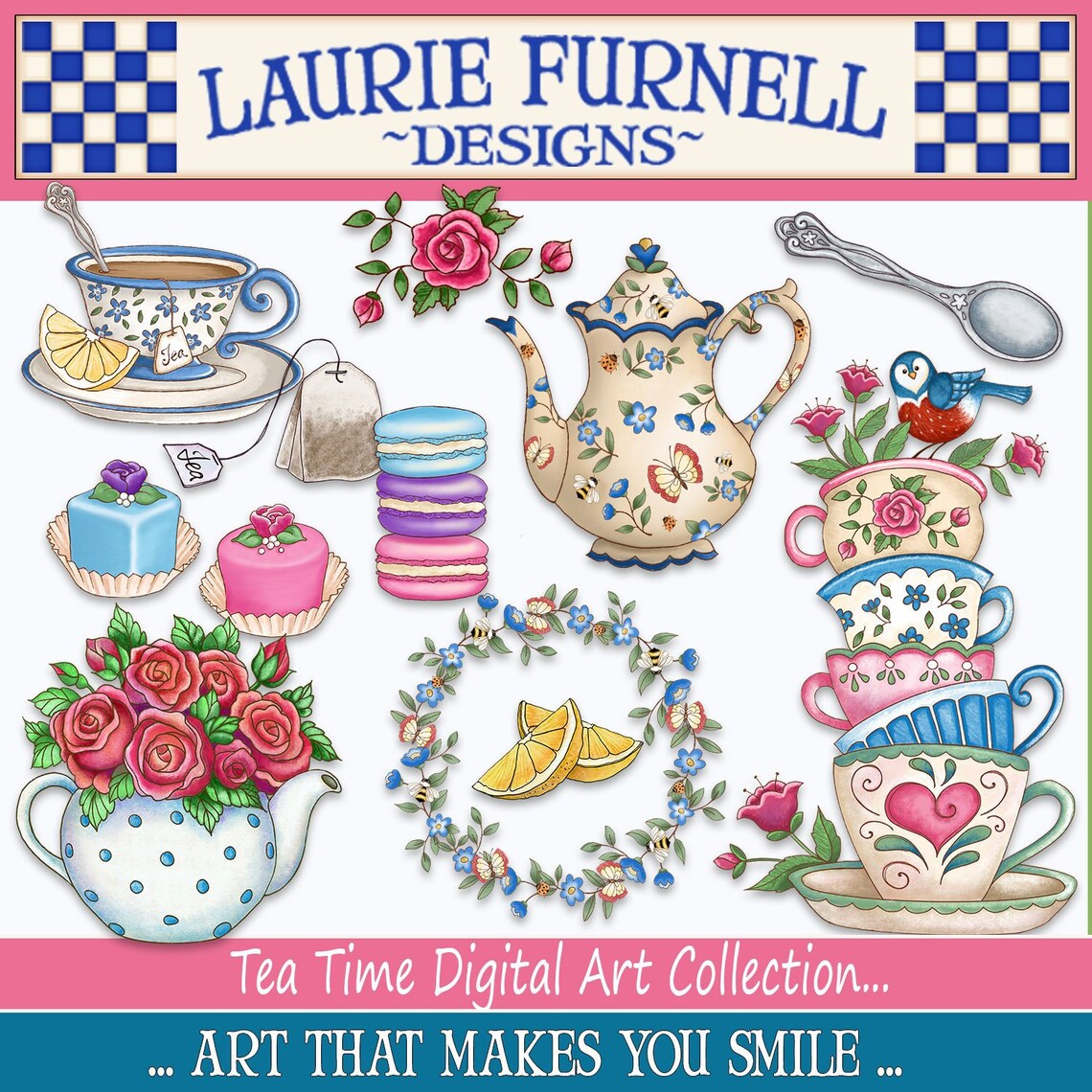 Tea Time Clipart Teapot Tea Party Clipart Floral Tea Time - Etsy