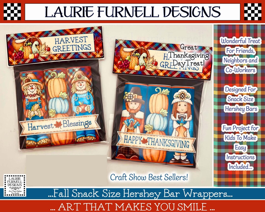 Fall Snack Size Candy Bar Wrapper, Scarecrow Candy Wrapper, Pilgrim ...