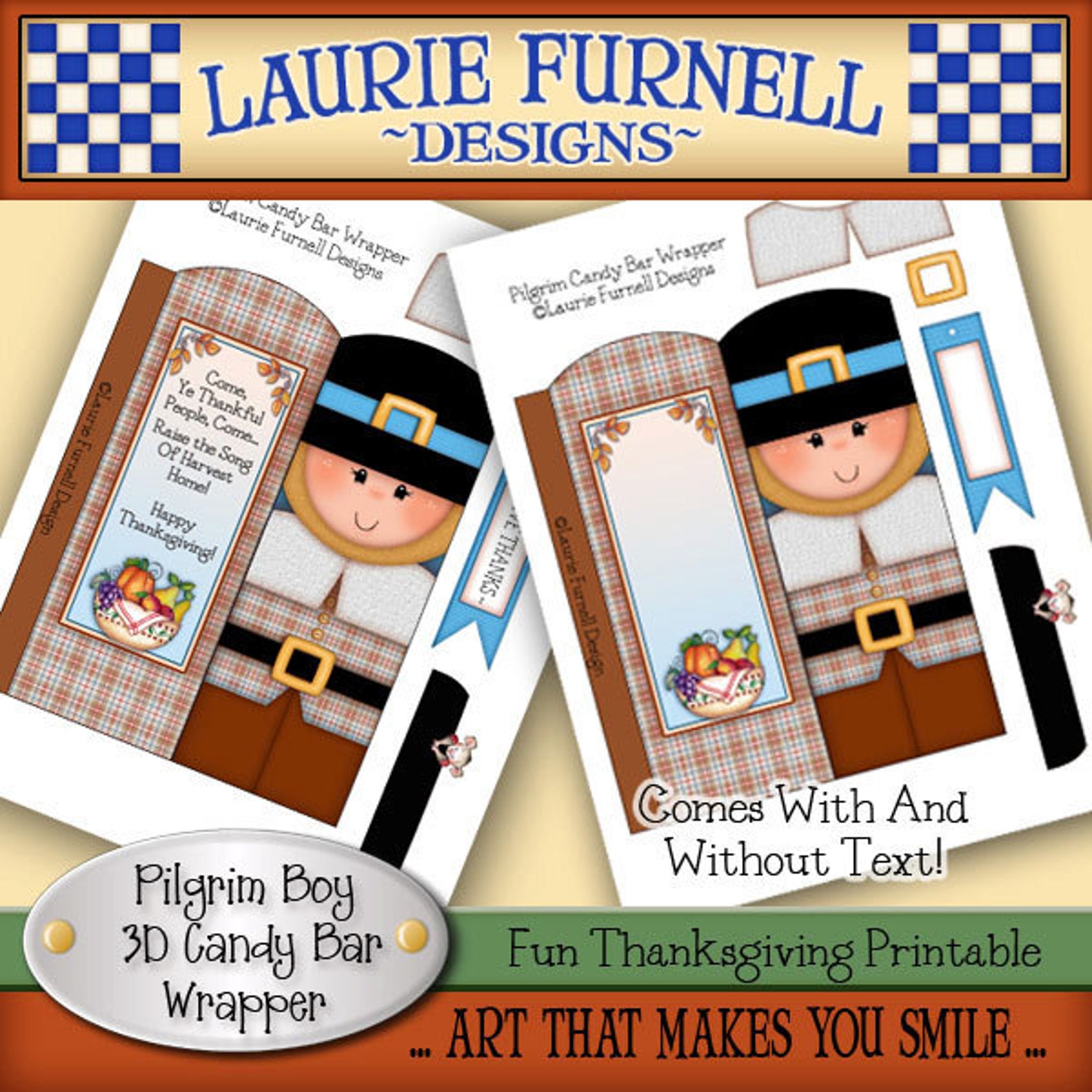 Pilgrim Candy Bar Wrapper, Thanksgiving Candy Bar Wrapper, Laurie ...