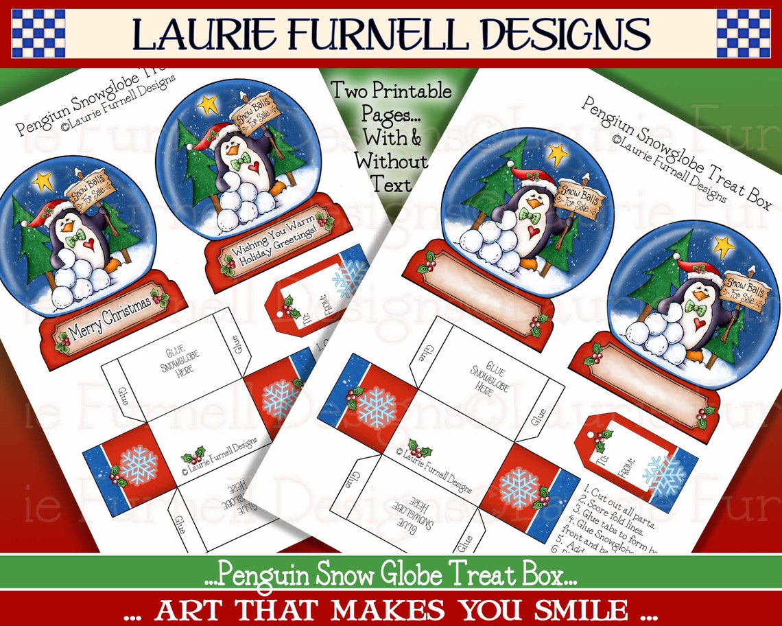 Christmas Snow Globe Treat Box, Christmas Penguin Printable, Holiday ...