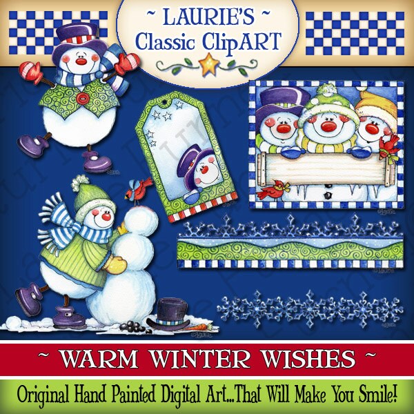 Snowman Digital Art, Winter Clipart, Snowman Clipart, Cute Snowmen ...