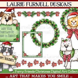 Christmas Cat Clip Art, Christmas Dog Clip Art, Bulletin Board Decor ...