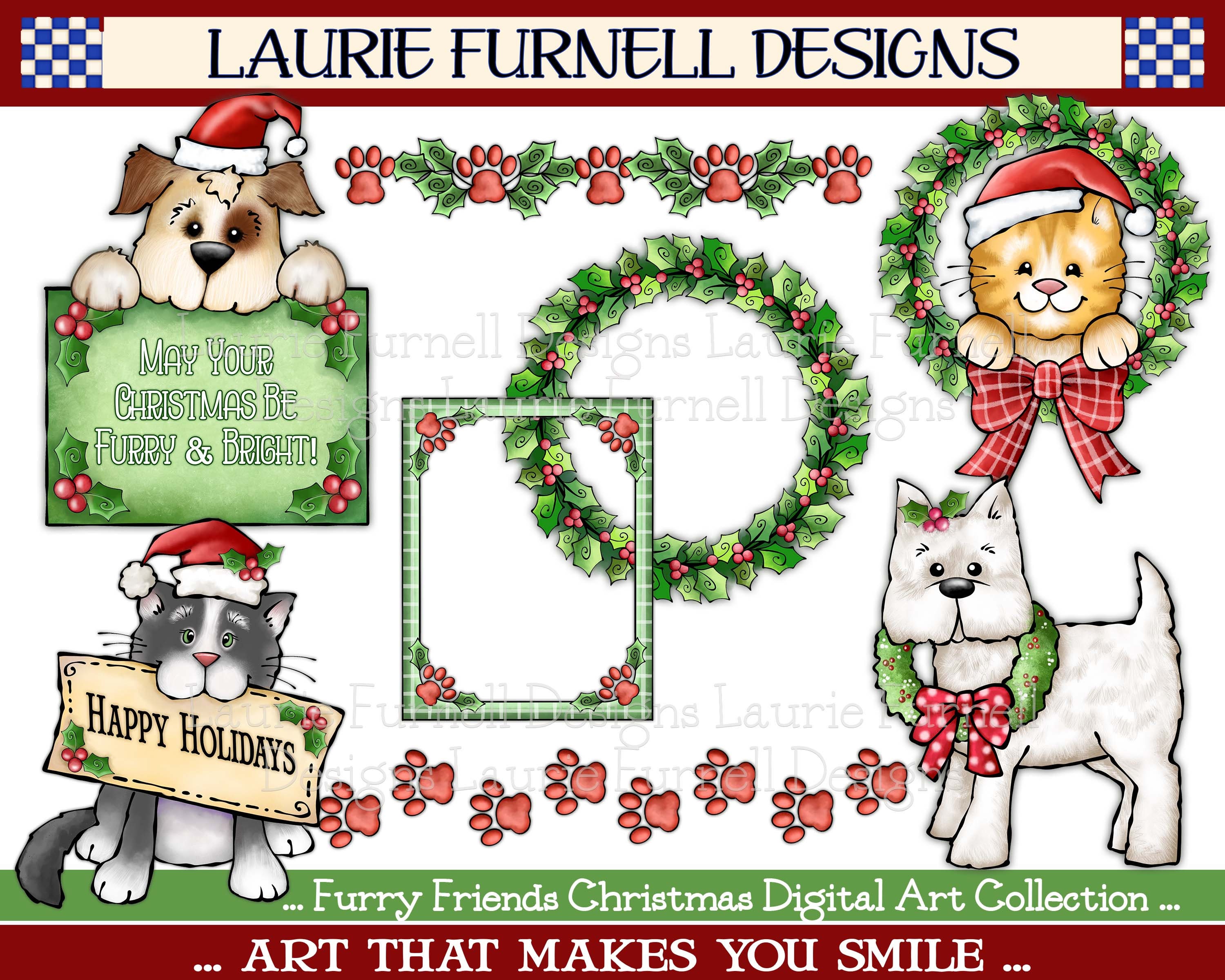 Christmas Cat Clip Art Christmas Dog Clip Art Bulletin Board - Etsy