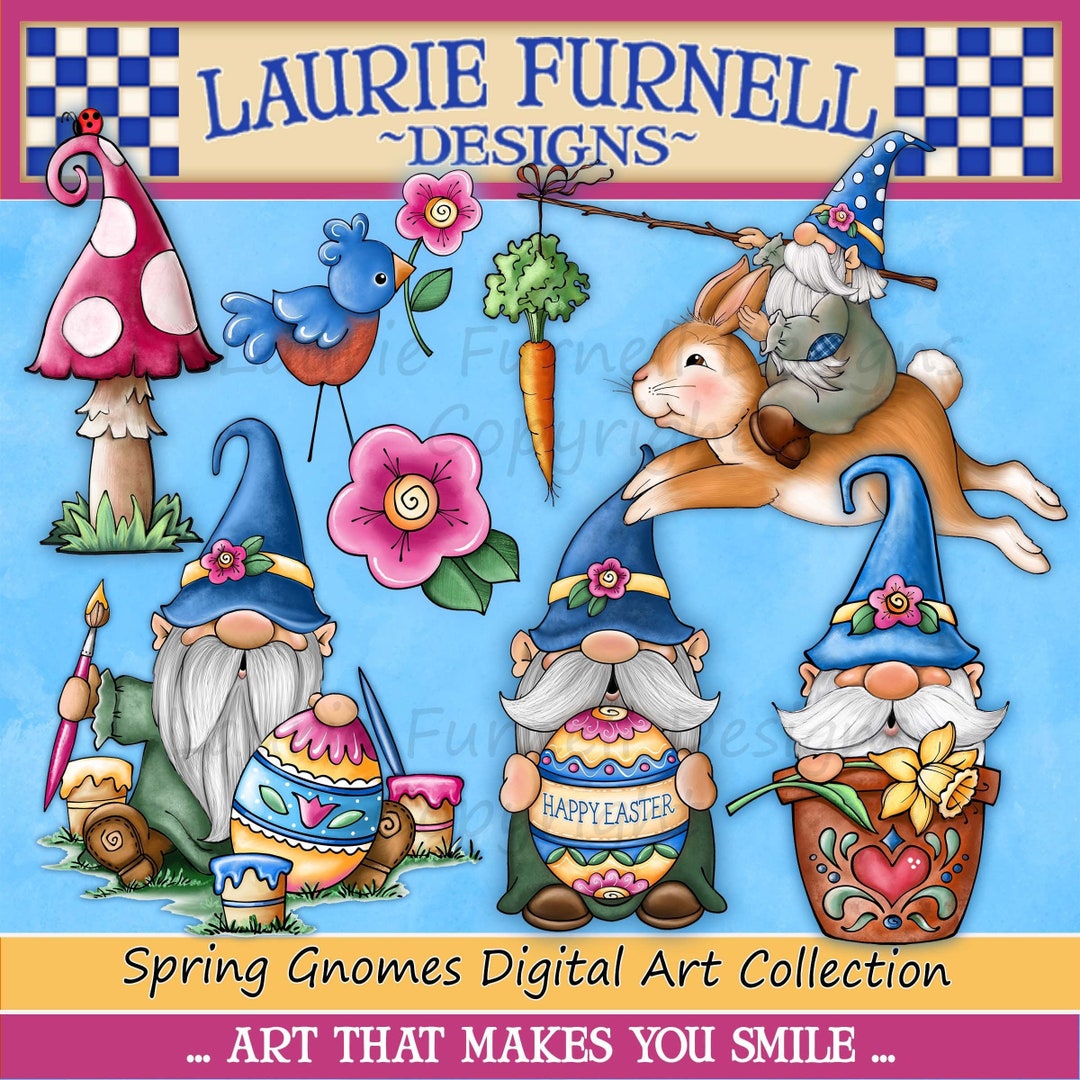 Spring Gnome Digital Art, Easter Clip Art, Laurie Furnell, Spring ...