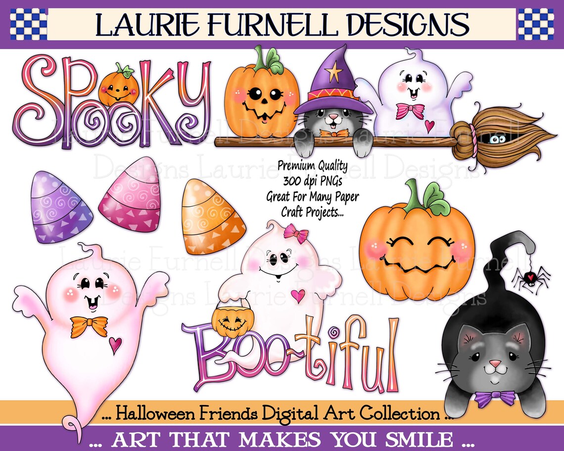 Halloween Clip Art Cute Ghost Clip Art Laurie Furnell - Etsy