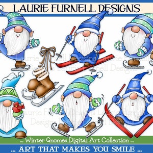 Winter Gnomes Clip Art, Winter Gnome PNG, Ice Skating Gnome, Skiing ...