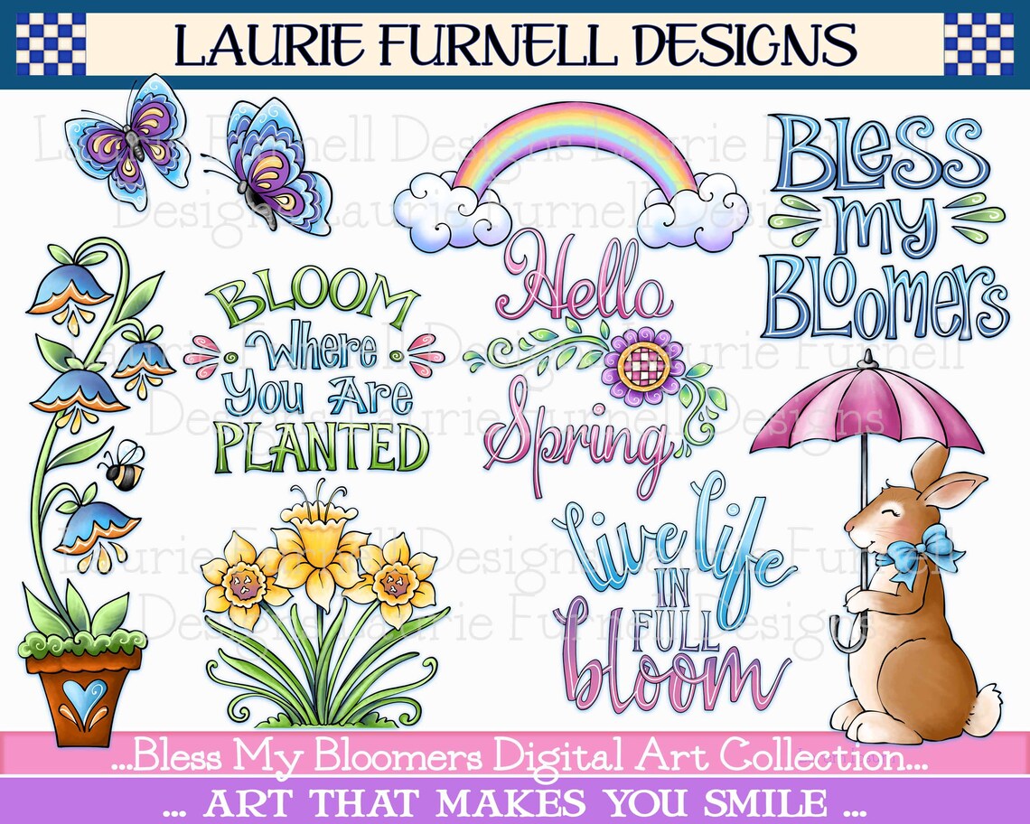 Spring Garden Clip Art Spring Floral Clip Art Spring Bunny - Etsy