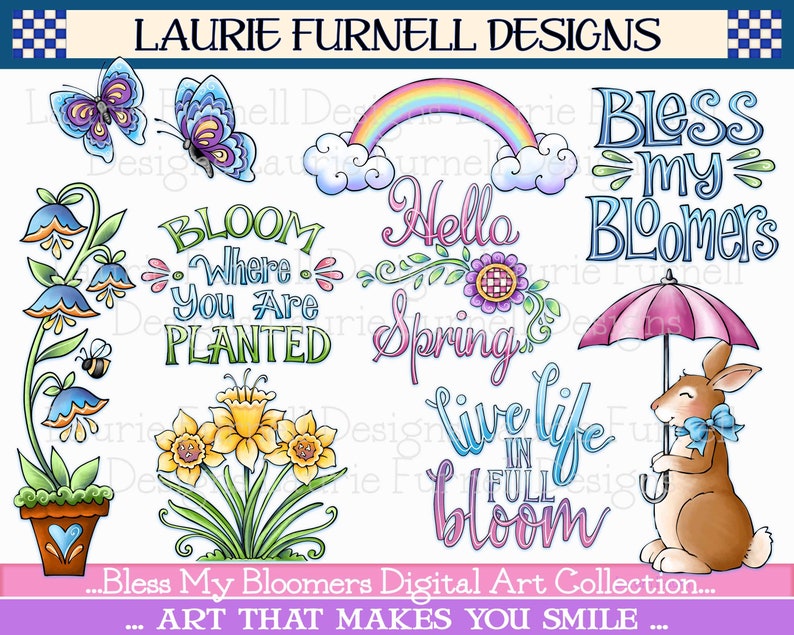 Spring Garden Clip Art Spring Floral Clip Art Spring Bunny - Etsy