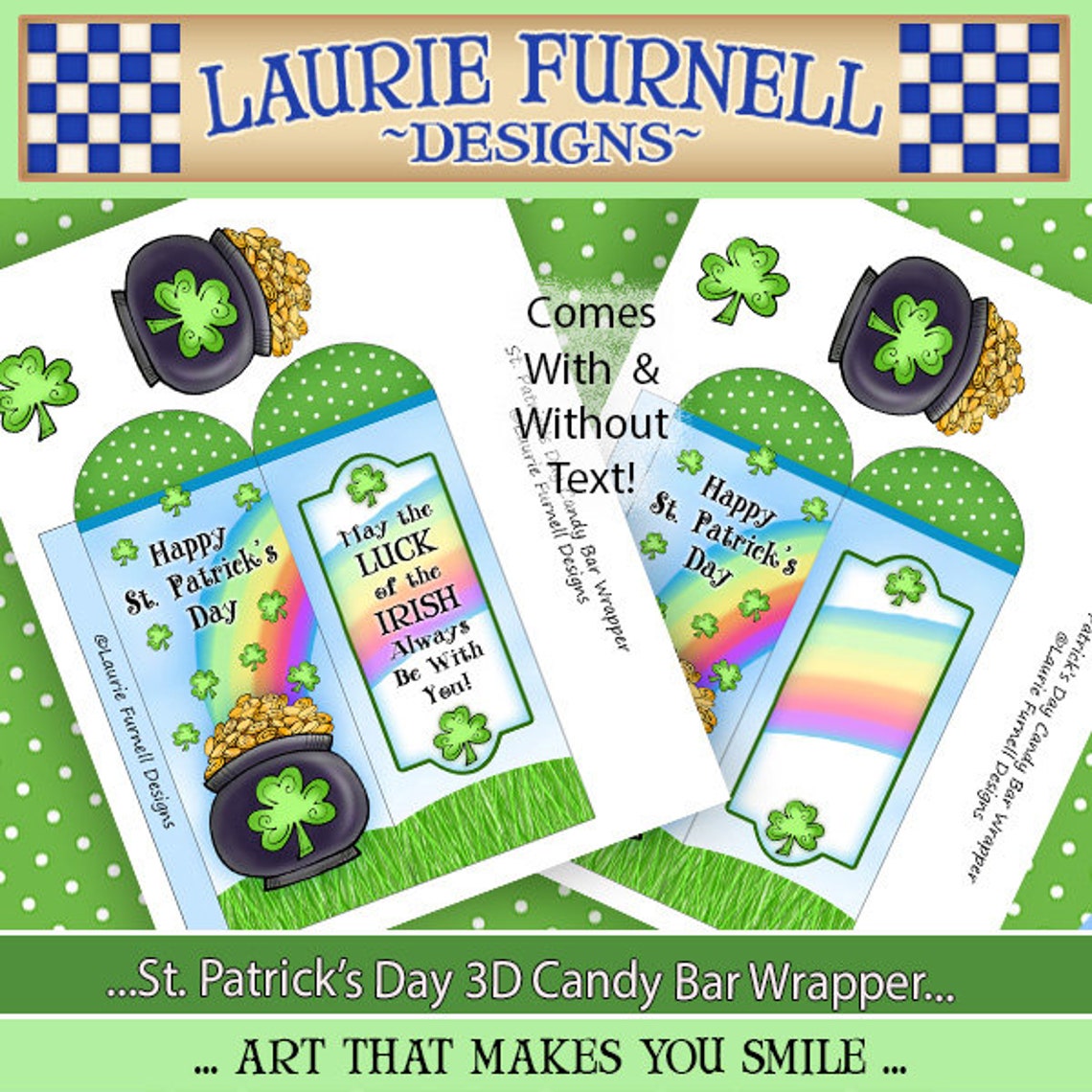 St. Patricks Day Candy Bar Wrapper Laurie Furnell 3D Candy | Etsy