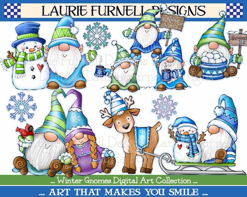 Winter Gnomes Clip Art, Winter Gnome PNG, Ice Skating Gnome, Skiing ...