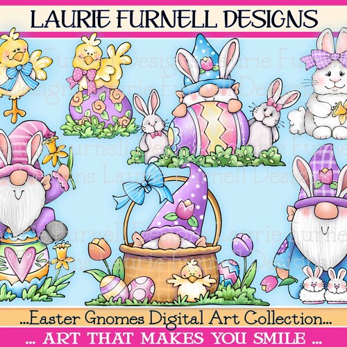 Spring Gnome Digital Art Easter Clip Art Laurie Furnell | Etsy