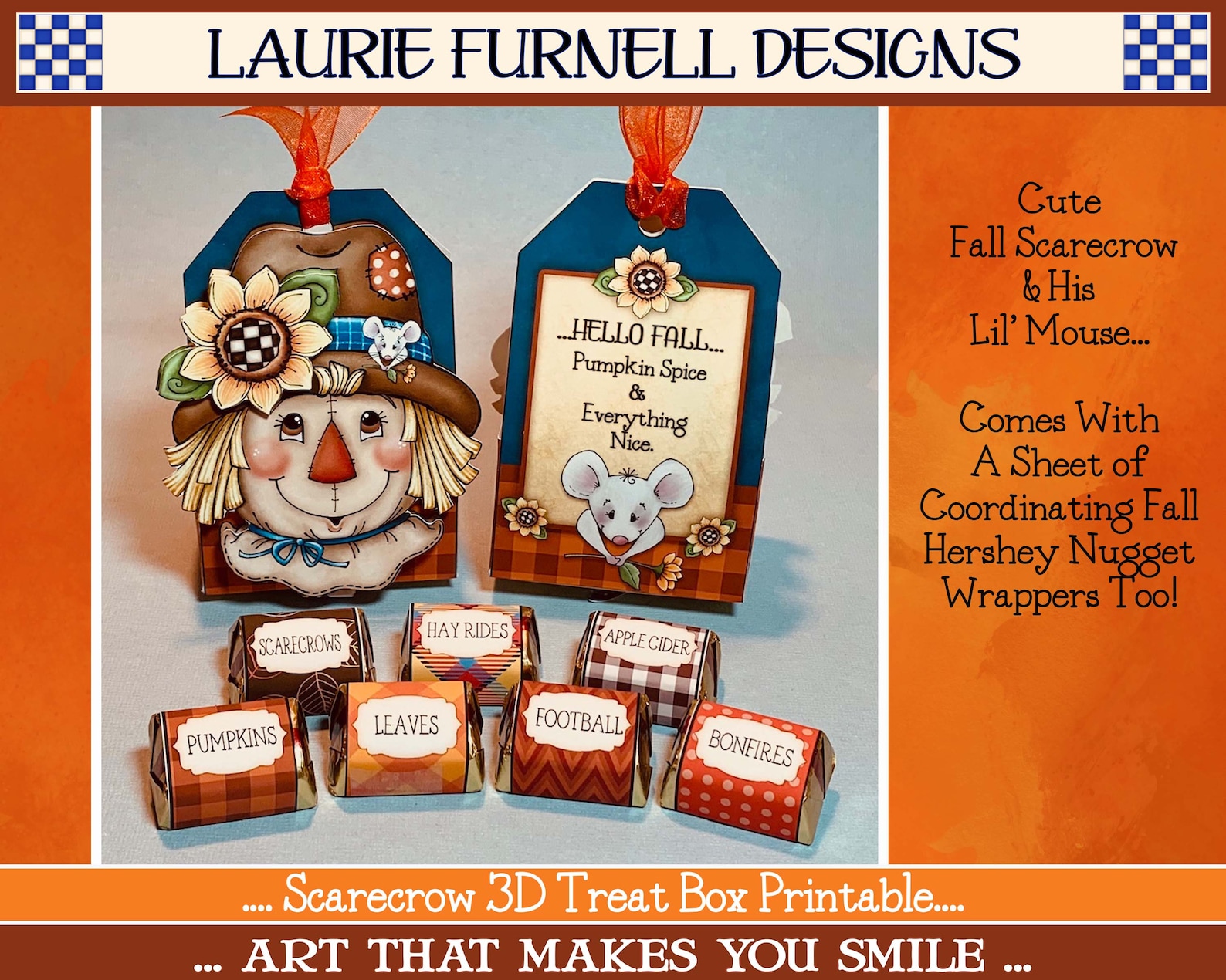 Fall Scarecrow Treat Box Printable, Scarecrow Printable, Fall Wrappers ...