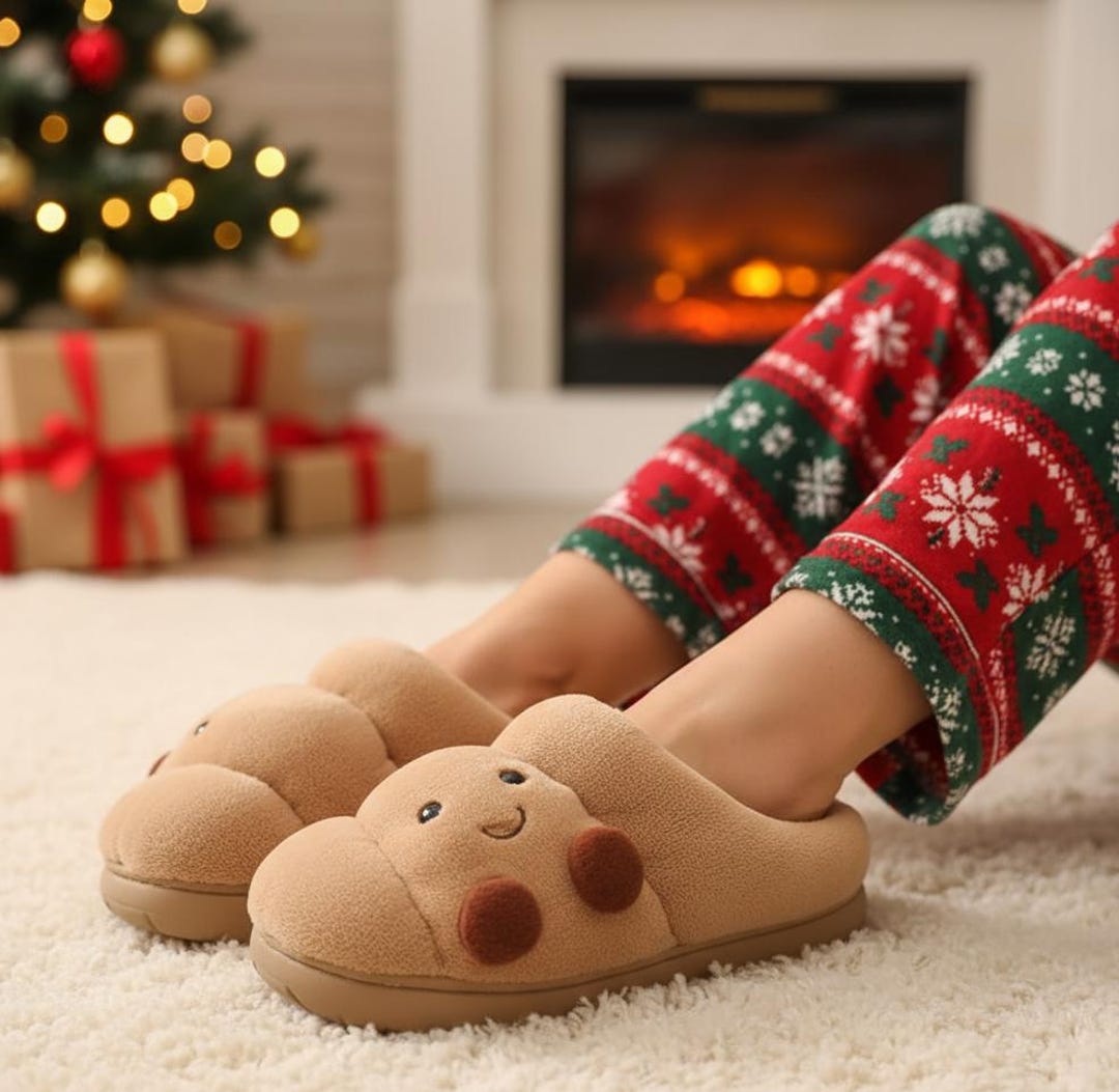 Croissant Slippers – Cozy Plush Winter House Shoes for Women & Men ...