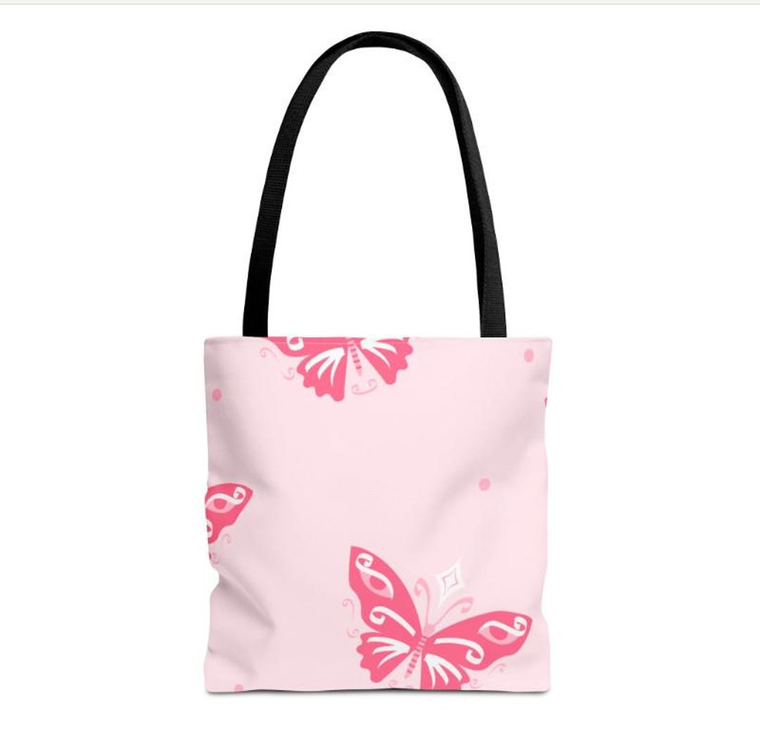 Pink Butterfly Pattern Tote Bag | Floral Butterflies, Pastel Pink - Etsy