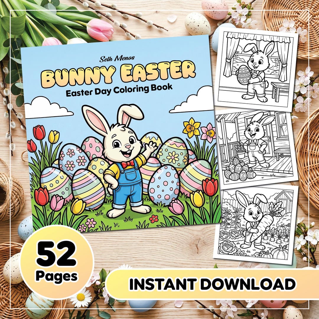 52 Page Easter Bunny Coloring Book | Detailed Spring Rabbit Coloring ...